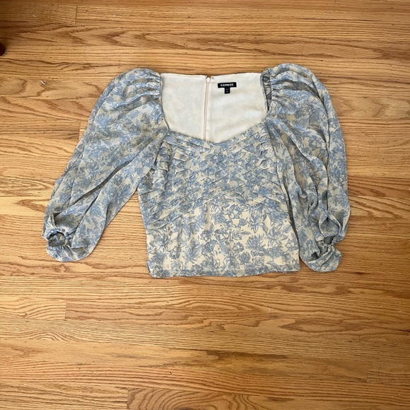 Express | Tops | Floral Puff Sleeve Top Blue | Poshmark